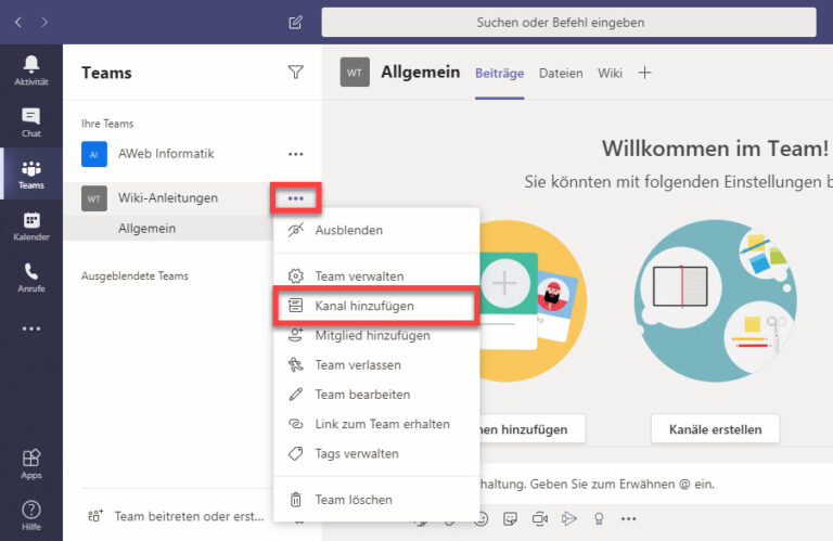 In Microsoft Teams einen neuen Kanal erstellen – AWeb Informatik Anleitung In Microsoft Teams einen neuen Kanal erstellen – AWeb Informatik Anleitung